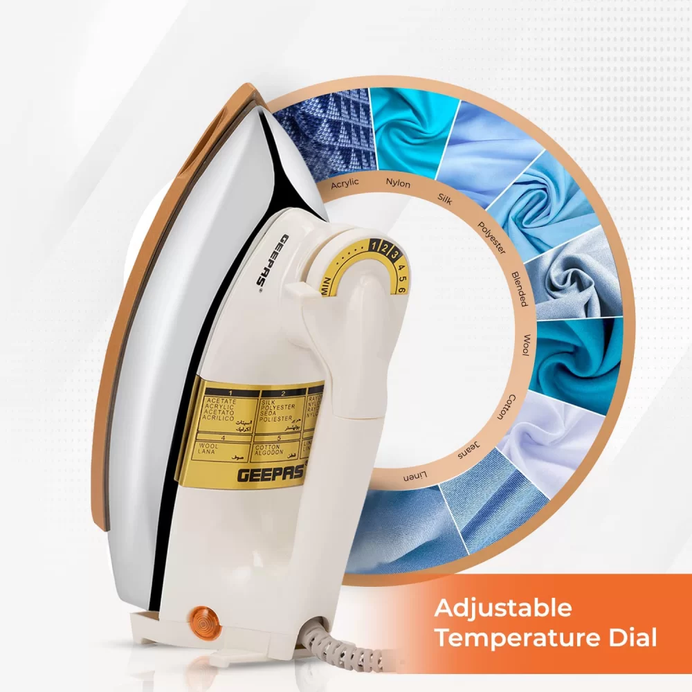 Geepas Dry Iron Teflon 1200W White GDI23011 GDI2301100000